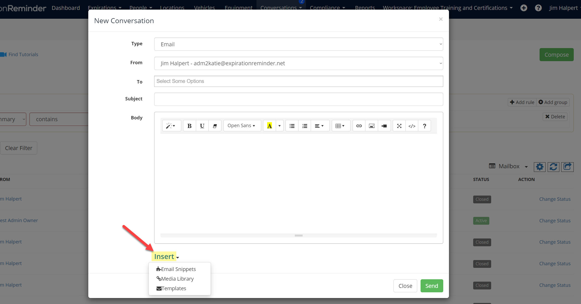Conversations Inserting Snippets Templates Media